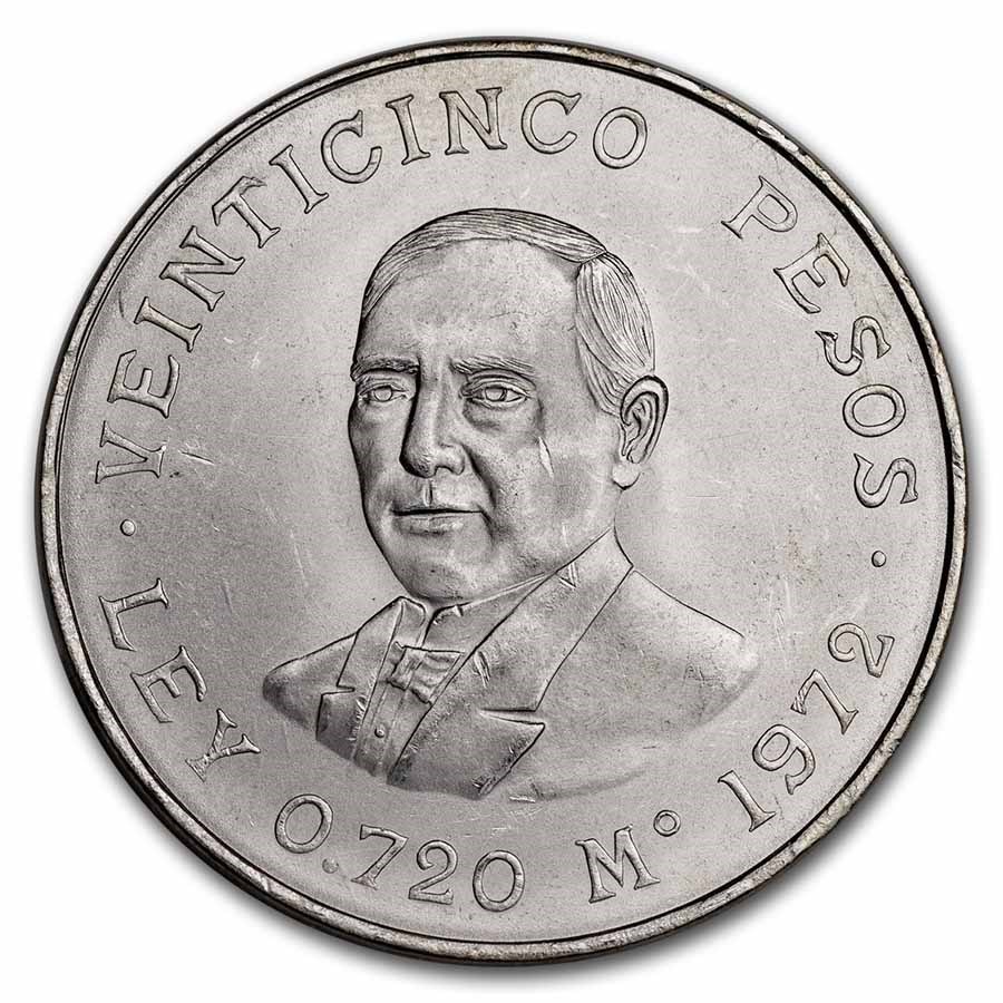 1972 Mexican Silver 25 Pesos Juarez AU BU ASW 5209 Mexican Silver 1972 Mexican Silver 25 Pesos Juarez AU BU ASW 5209 Mexican Silver